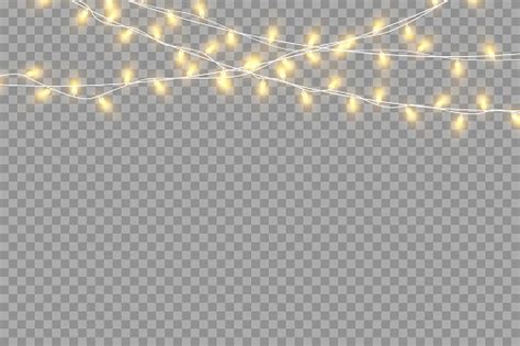 투명한 배경에 고립 된 크리스마스 조명 황금빛 크리스마스 빛나는 화환 세트 벡터 일러스트 레이 션 Led 조명에 대한 스톡 벡터