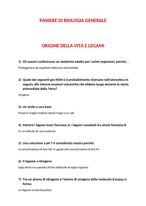Biologia Generale Paniere Compilato E Campus Prof Luisella Bocchio