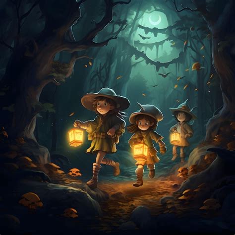 Group Of Trick Or Treaters In Costume Halloween Premium Ai Generated