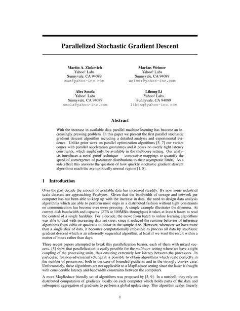Pdf Parallelized Stochastic Gradient Descent