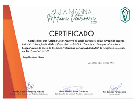 Certificados Aula Magna 2021 Medicina Veterinaria Pdf