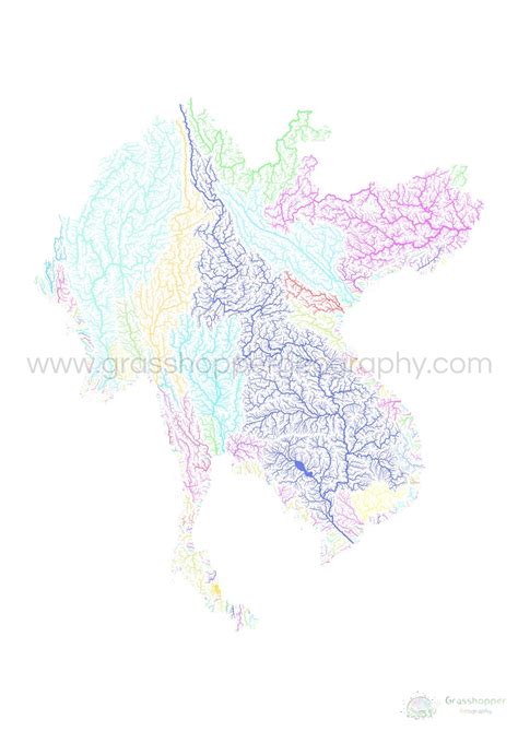 River Basin Map Of The Greater Mekong Subregion Pastel Colours On Whi