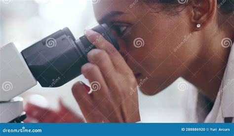 Woman Scientist And Microscope In Forensic Analysis New Discovery Or