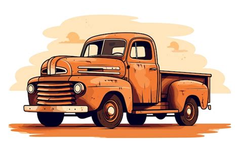 Antigo retro enferrujado músculo americano pegar caminhão vetorial ilustração Vetor Premium