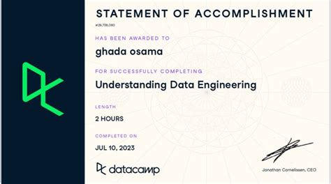 My Last Achievement In Data Engineering Track On Datacamp First Course Ghada Osama