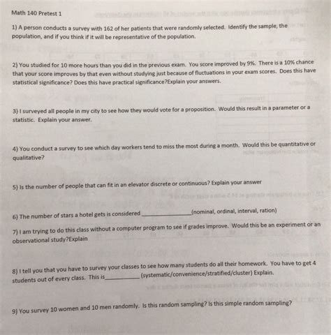 Solved Need Help Math 140 Pretest 1 1 A Person Conducts A Survey