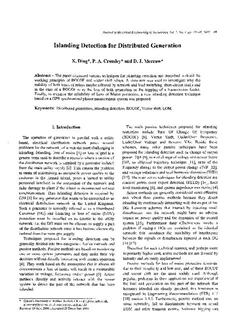 Pdf Islanding Detection For Distributed Generation