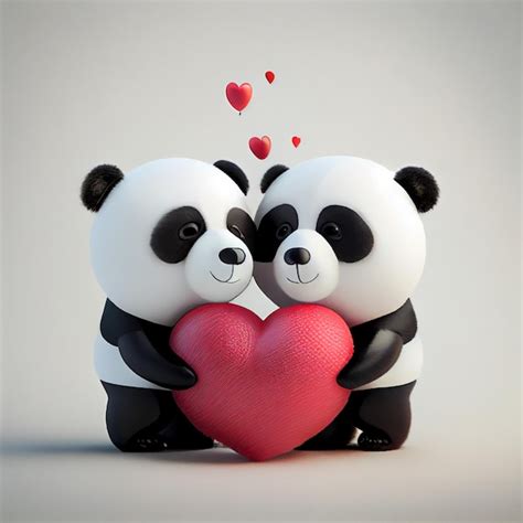 Premium Photo Cute Panda Bear Couple In Love With Hearts 3d Render