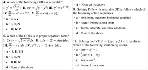 solved 4 which of the following odes is separable d none