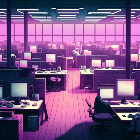 Blurred Image Of Modern Office Interior With Computers 3d Rendering Generative Ai Stock