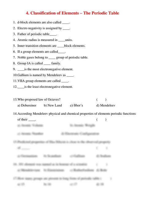 Solution Classification Of Elements The Periodic Table Exam