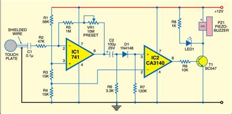 Touch Sensitive Alarm Detailed Circuit DIagram Available