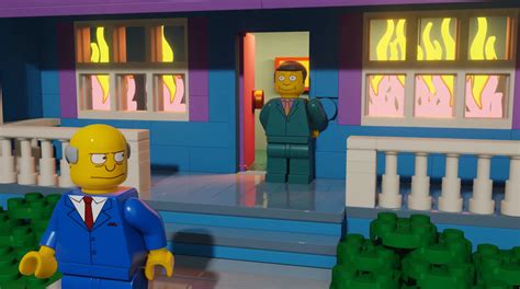 Lego Chalmers Looking At Lego Skinner In Front Of A Burning House R