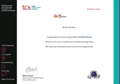 Rohit Singh Chauhan On Linkedin Tcs Tcslucknow Silvercertifiedmentor