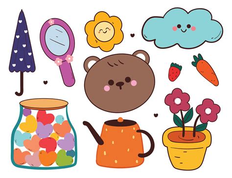 Hand Drawing Cartoon Kawaii Sticker Set Cute Sticker Doodle Set For