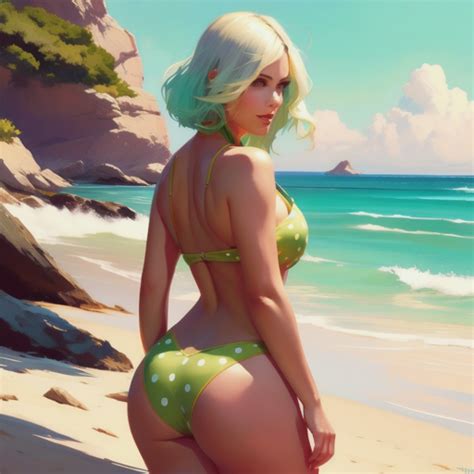 Rule 34 Ai Generated Beach Green Hair Hornyguyfr Not A Real Artist