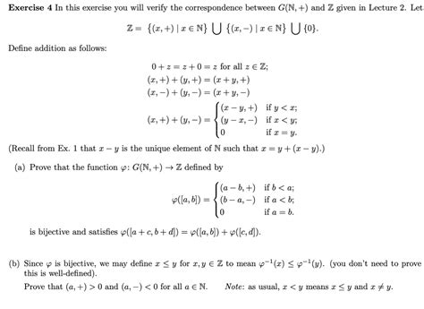 Solved Z { X ∣x∈n}⋃{ X − ∣x∈n}⋃{0} Define Addition As