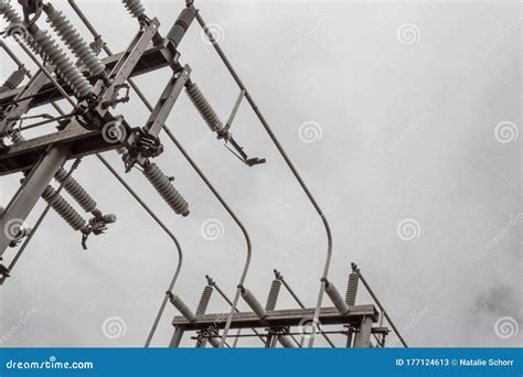 Elaborate Metal Electrical Structure With Porcelain Strain Insulators