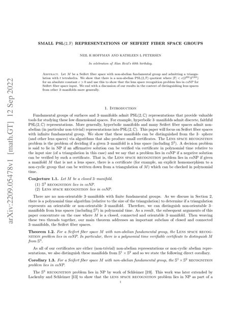 Small Psl2 𝔽 Representations Of Seifert Fiber Space Groups Deepai