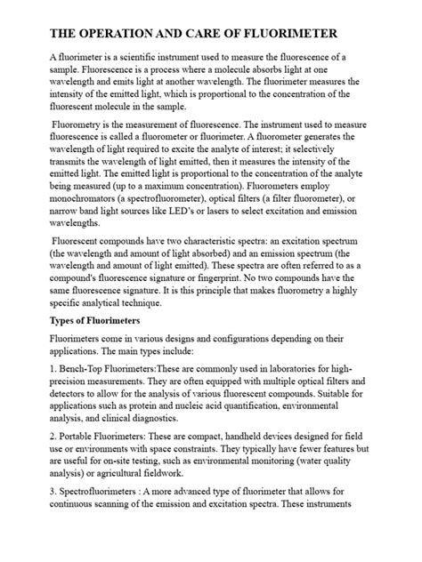 A Fluorimeter Is A Scientific Instrument Used To Measure The Fluorescence Of A Sample Pdf