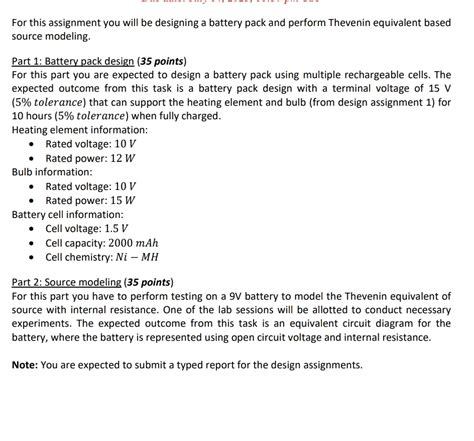Solved For This Assignment You Will Be Designing A Battery Chegg