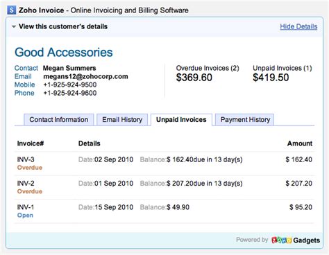 Zoho CRM Invoice Projects Integration With Gmail Contextual Gadgets