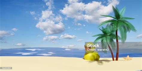 야자수 해변 노란 오리 불가사리 푸른 하늘 배경에 고립된 선글라스가 있는 해변여름 여행 개념 3d 그림 또는 3d 렌더링 3차원 형태에 대한 스톡 사진 및 기타 이미지