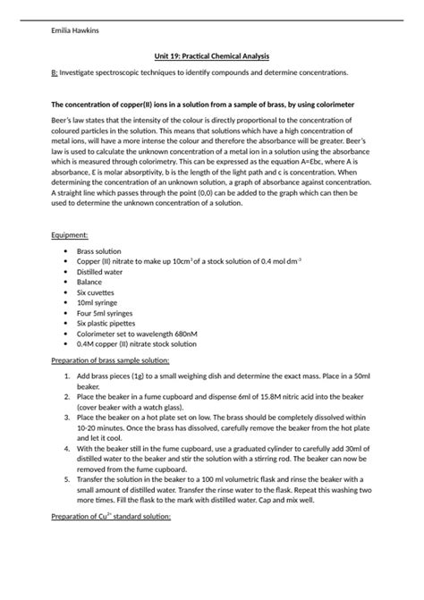Btec Applied Science Unit 19 Learning Aim B Unit 19 Practical