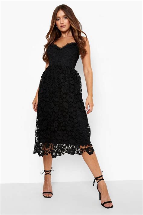 Strappy Crochet Lace Skater Midi Dress Boohoo Uk