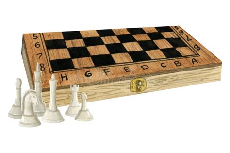 Watercolor Wooden Chess Board Box With White Figures Of King Queen