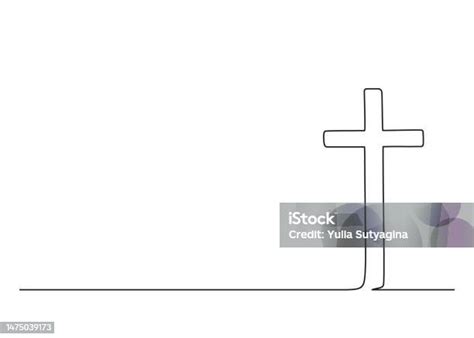 복사 공간 배경 연속 단일 선 그리기가 있는 가톨릭 십자가 전통 종교 상징입니다 교회 간판은 한 줄 예술을 교차합니다 벡터 그림