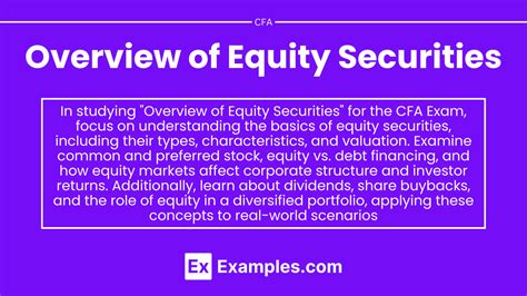Overview Of Equity Securities Notes And Practice Questions Cfa Examples