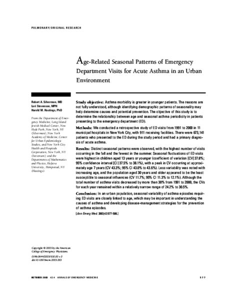 Pdf Age Related Seasonal Patterns Of Emergency Department Visits For