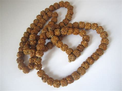 Vintage Antique Chinese Carved Wood Necklace Deeply Gem