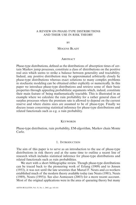 pdf a review on phase type distributions and their use in risk theory