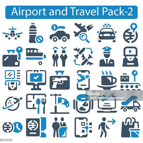 공항 및 여행 아이콘 세트 공항에 대한 스톡 벡터 아트 및 기타 이미지 공항 관광 교환 Istock