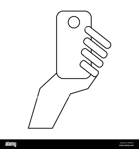 Mobile In Hand Icon In Outline Style Isolated On White Background Communication Symbol Stock