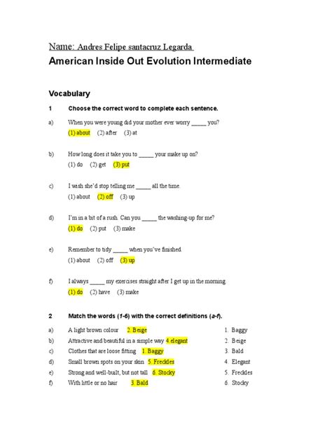 American Inside Out Evolution Intermediate Doc Resuelto Pdf Clothing