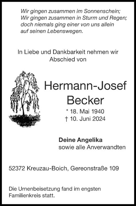 Traueranzeigen Von Hermann Josef Becker Aachen Gedenkt