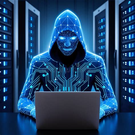 hooded hacker using laptop abstract digital hologram futuristic