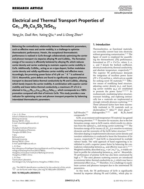 Electrical And Thermal Transport Properties Of Ge1xpbxcuysbytese2y Request Pdf