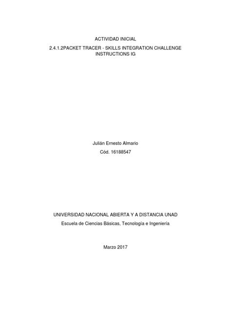 2 4 1 2 Packet Tracer Skills Integration Challenge Instructions Ig Pdf Dirección Ip