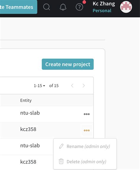 can t delete project created by my personal entity wandb help wandb