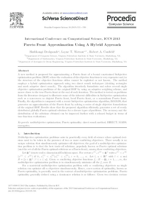 Pdf Pareto Front Approximation Using A Hybrid Approach