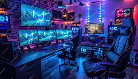 Ultimate Gaming Setup With Multimonitor Display Premium Ai Generated Image