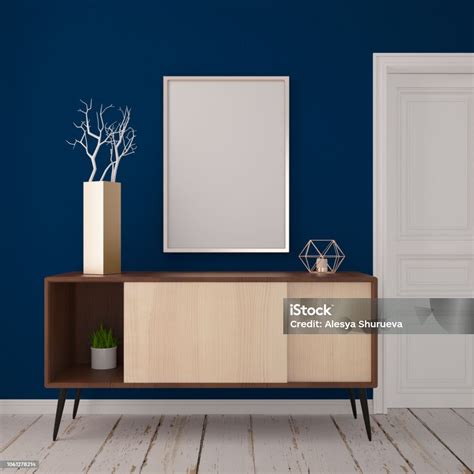 Mock 들이며 3d 그림 3d 렌더링 꽃병 근처 스탠드 인테리어에 포스터의 검은색에 대한 스톡 사진 및 기타 이미지 검은색 문 액자 Istock