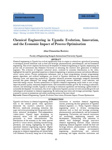 Chemical Engineering In Uganda Evolution Innovation And The Economic