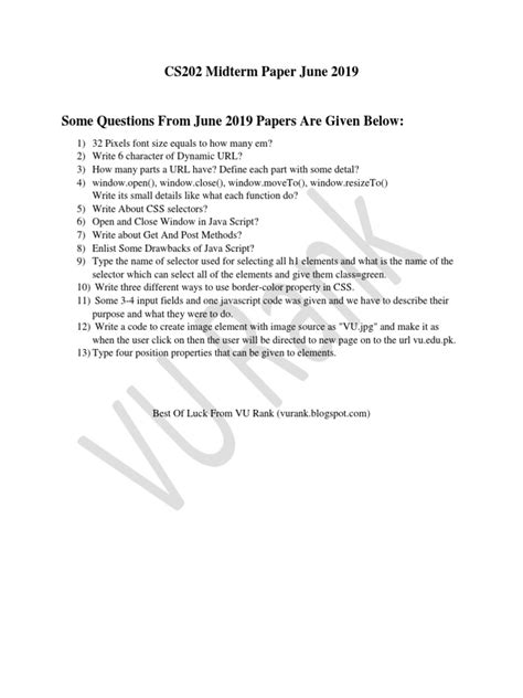 Cs202 Midterm Paper June 2019 Pdf