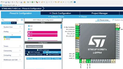 STM Multiple Channels ADC With Single Conversion And DMA