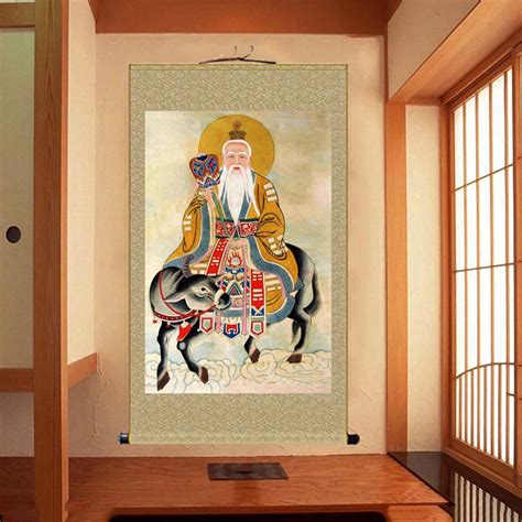 老子骑牛太上老君挂画太清道德天尊绢布卷轴画中式客厅玄关装饰画 阿里巴巴